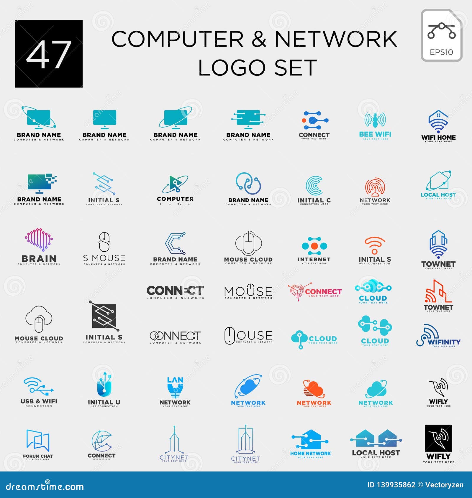 Digital Computer Network Technology Set Logo Template Vector ...