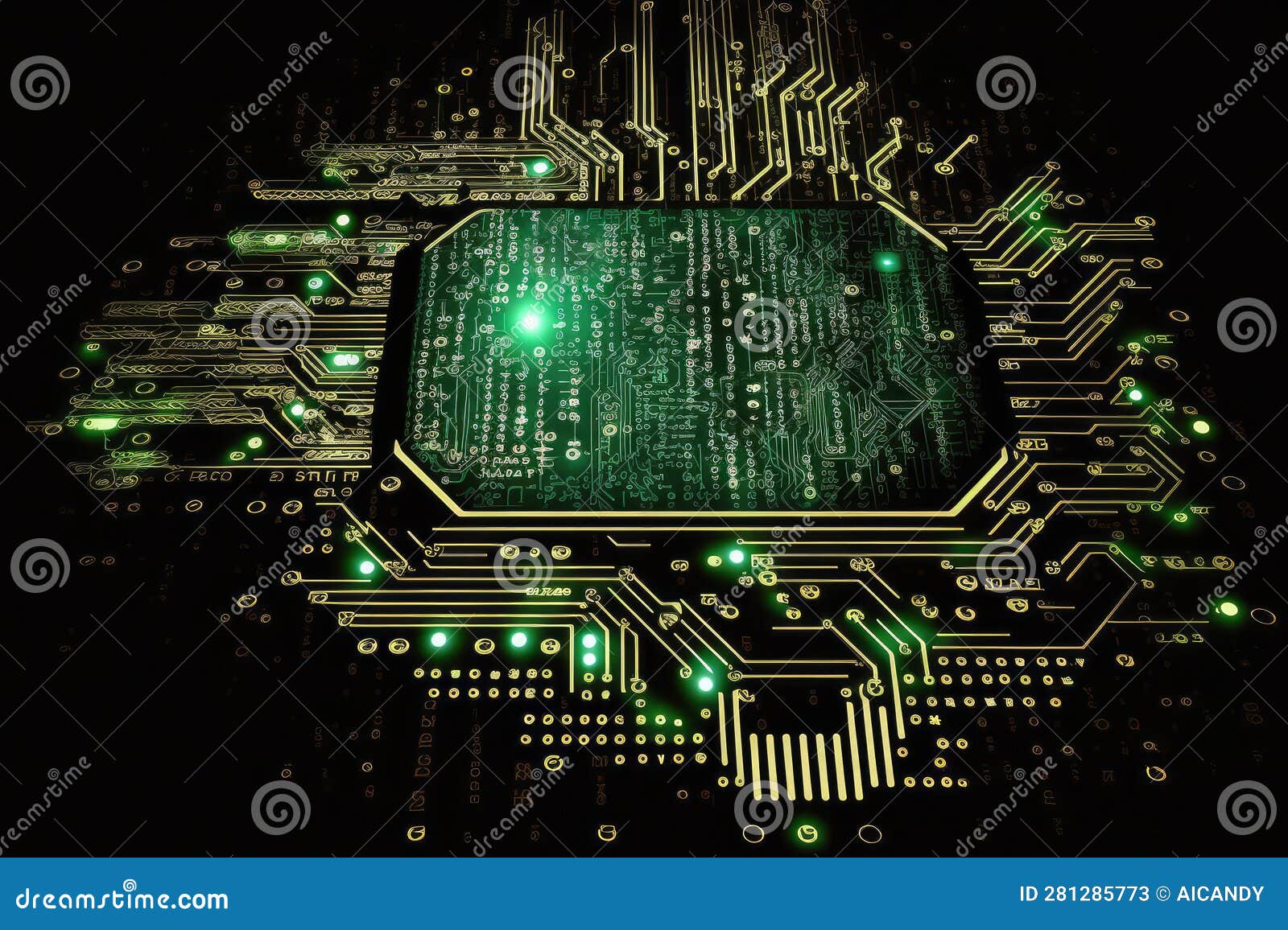 Digital Computer Technology Background with a Circuit Board and Binary ...