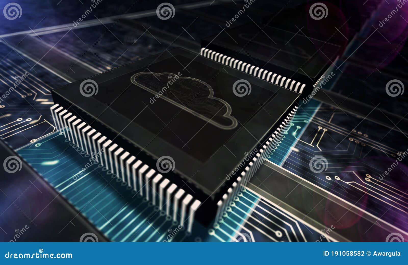Processor Factory with Laser Burning of Cyber Computing Cloud Symbol Illustration Stock ...