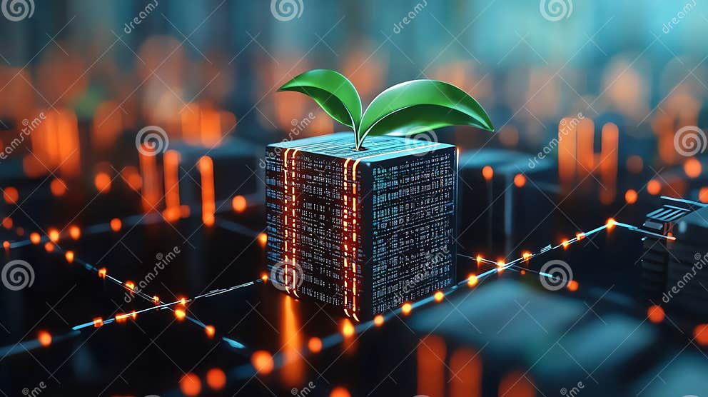 A Digital Concept Featuring a Plant Growing from a Microchip ...