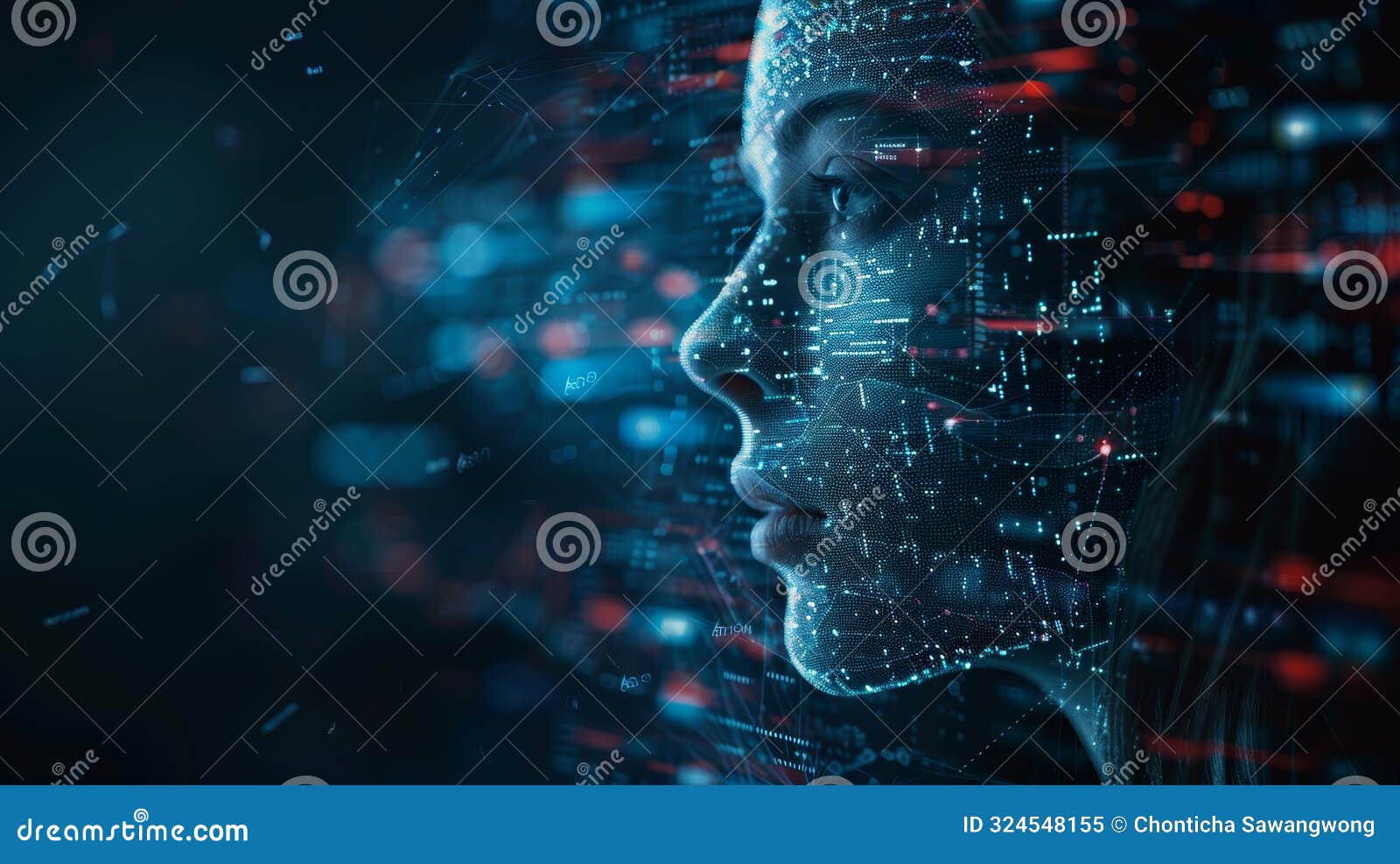 Digital Concept with a Human Profile Blended with Data Visualization ...