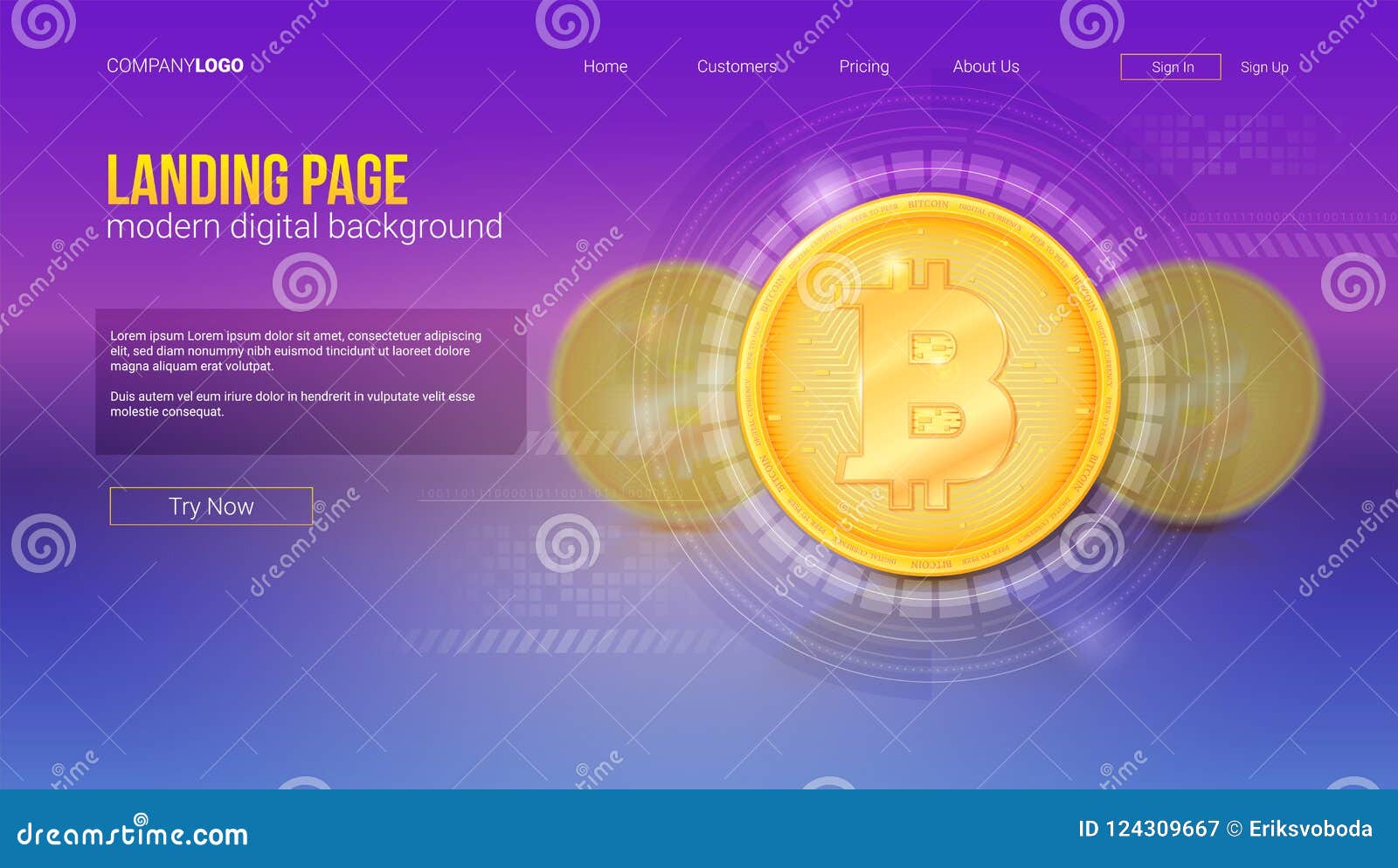 Digital Concept of Landing Page of Website. Bitcoin with UI Technology ...