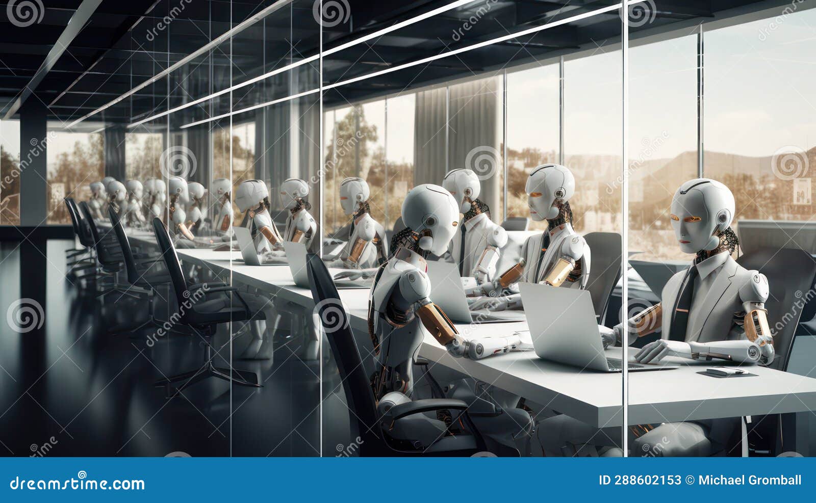 Digital Conference with Bots in Modern Building Created with Generative ...