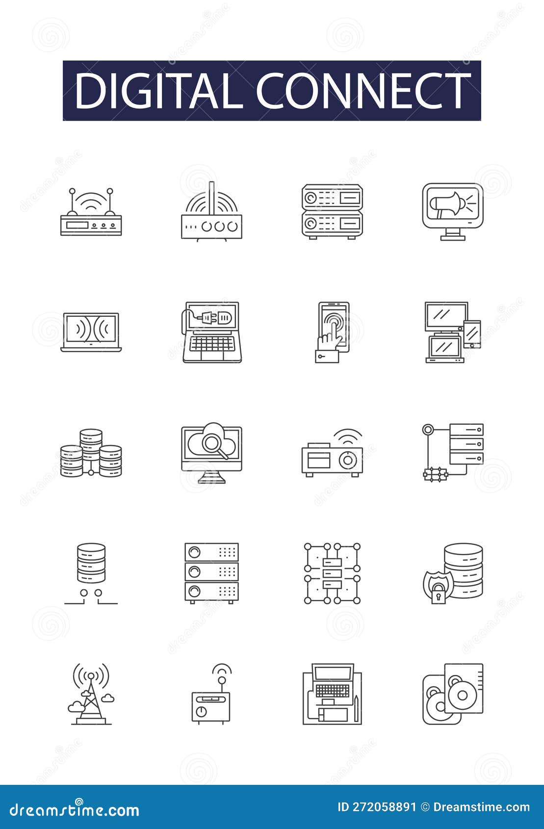 Digital Connect Line Vector Icons and Signs. Digital, Network, Concept ...