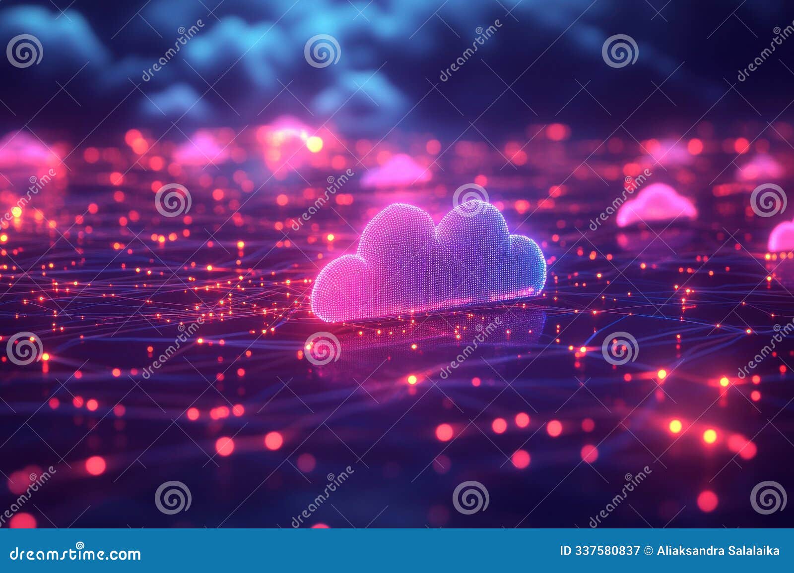 Digital Connectivity, Glowing Data Nodes Drift in a Digital Cloud ...