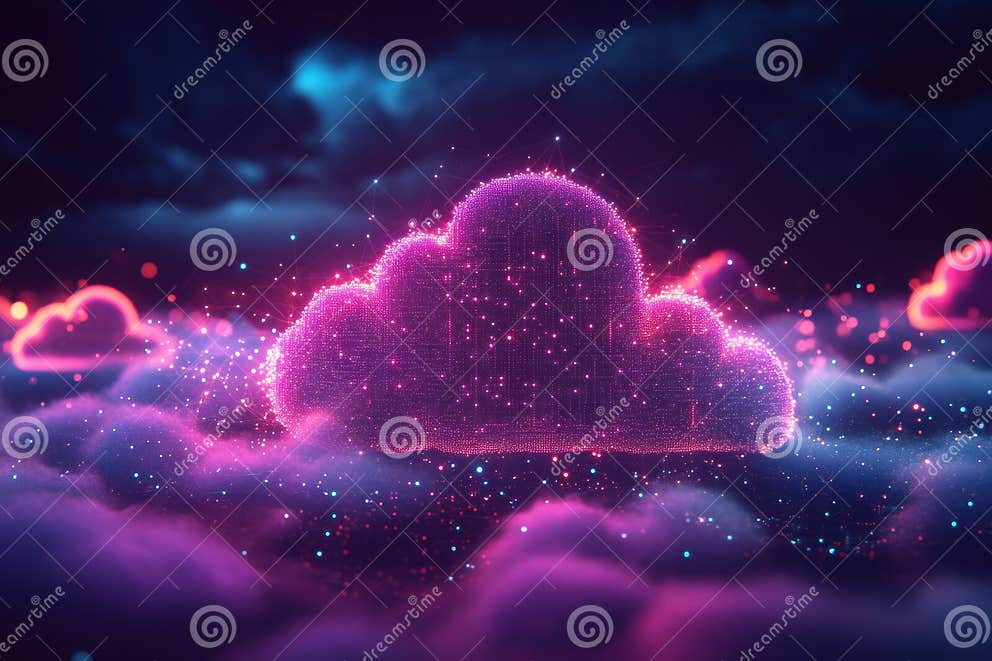 Digital Connectivity, Glowing Data Nodes in a Virtual Cloud, Showcasing ...