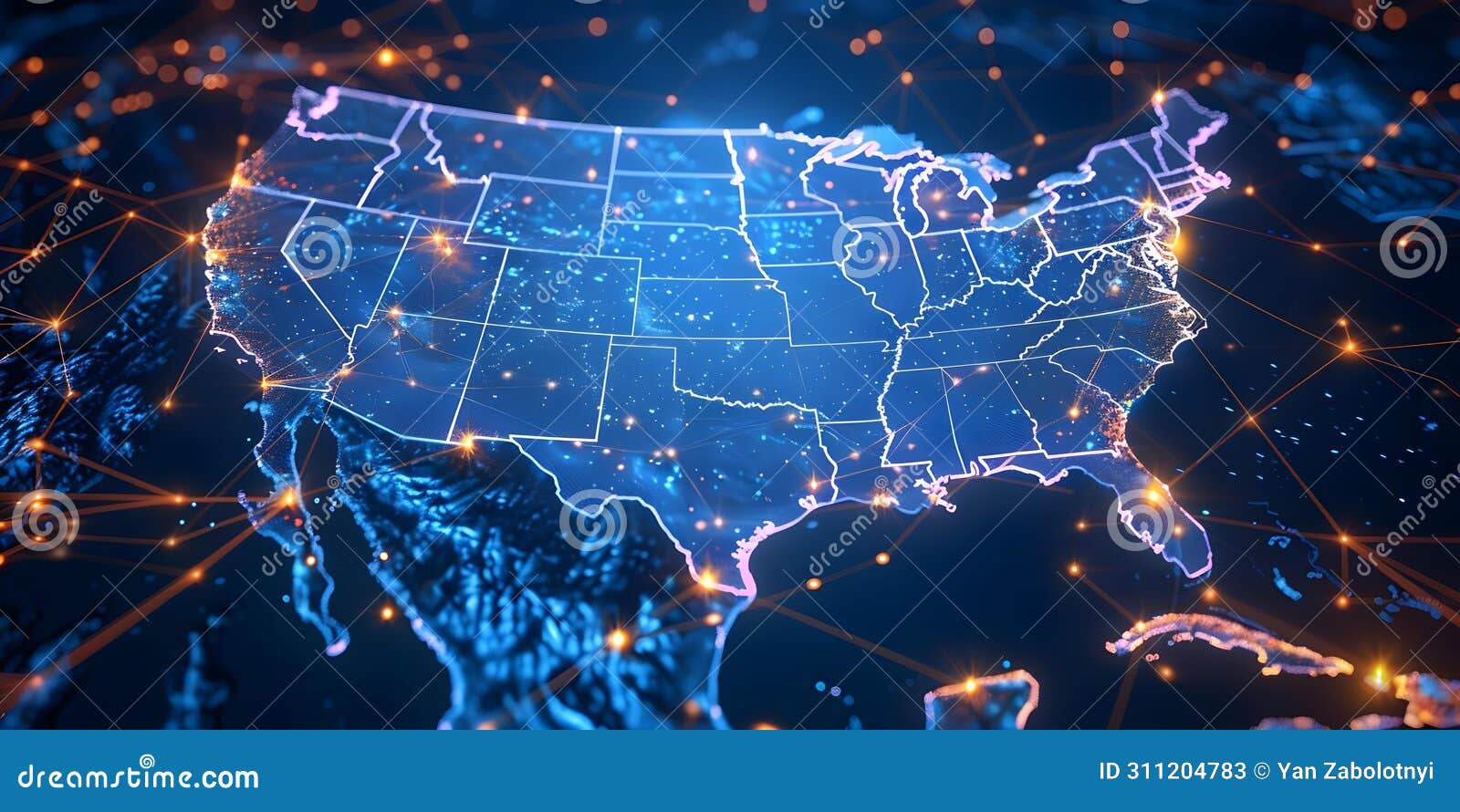 Digital Connectivity And Information Sharing In A Modern Map Of The USA ...