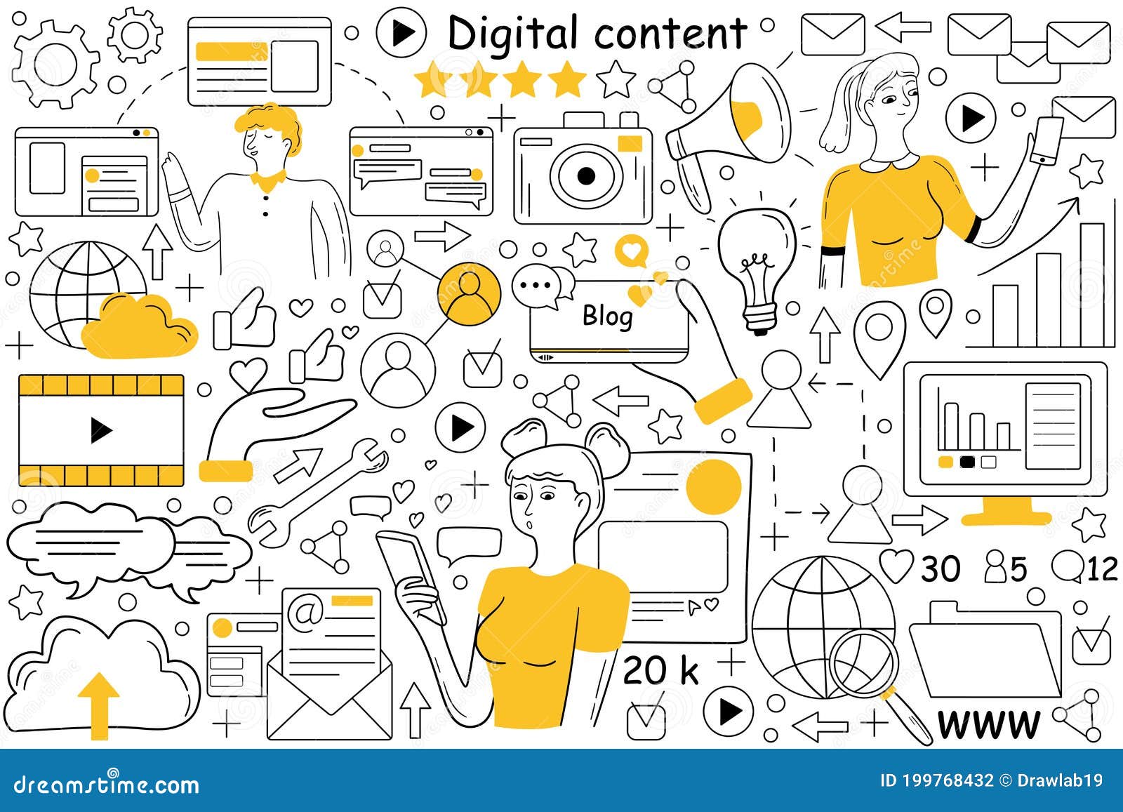 Digital content doodle set stock vector. Illustration of interactive ...