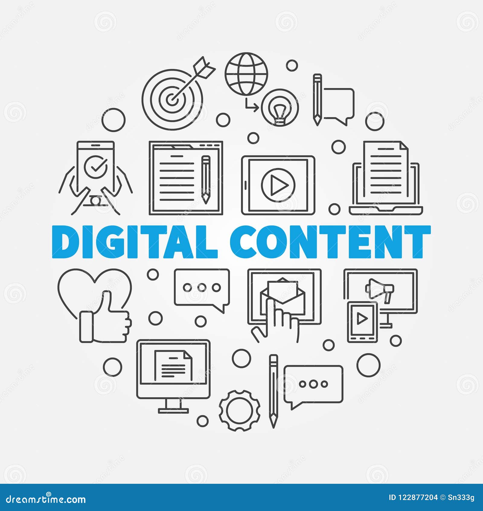 Digital Content Round Outline Vector Illustration Stock Vector ...