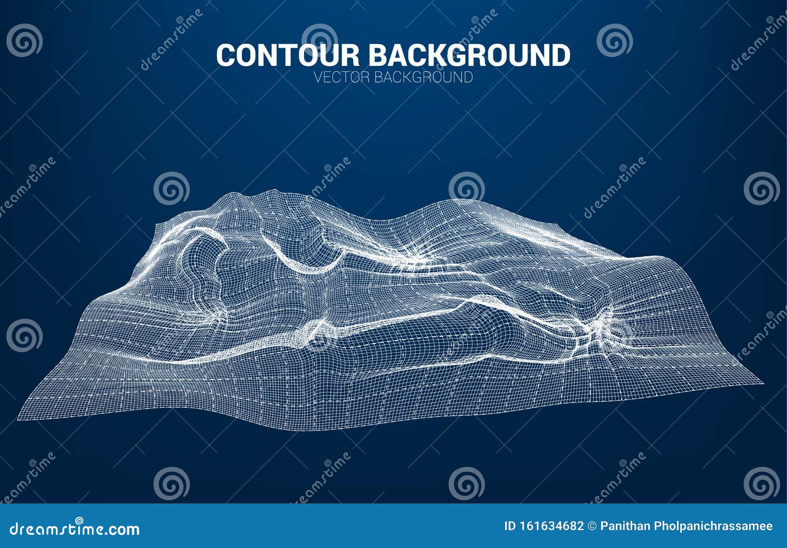 Digital Contour Curve Line and Wave with Wireframe . Stock Illustration ...