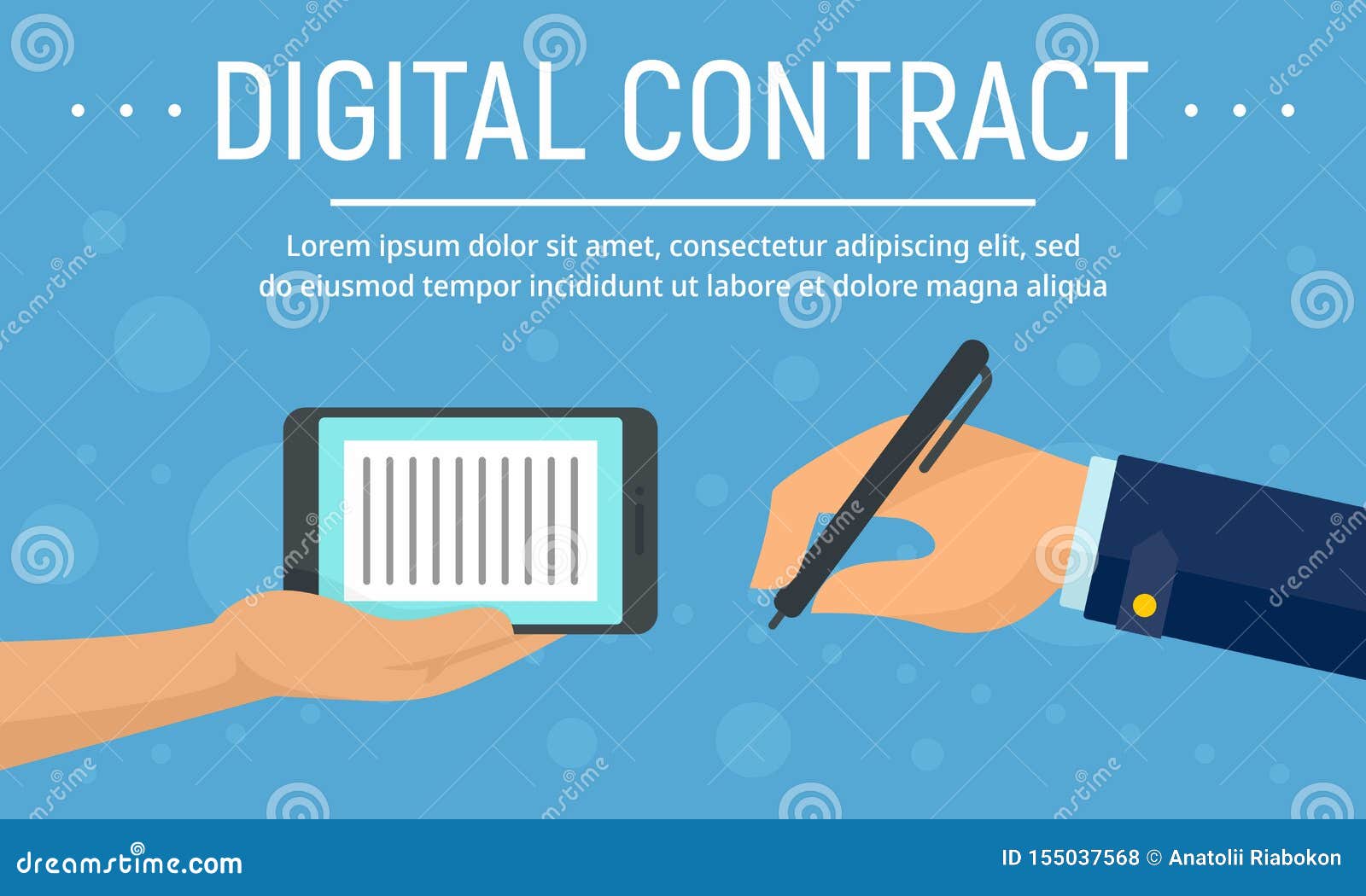 Digital Contract Device Concept Banner, Flat Style Stock Vector ...