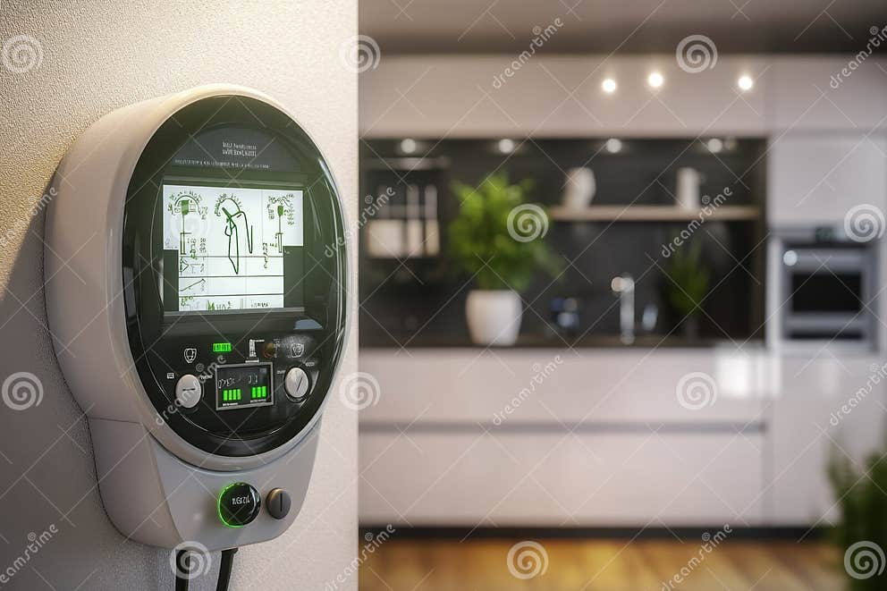 Digital Control Panel Mounted on Wall in Modern Kitchen with Stylish ...