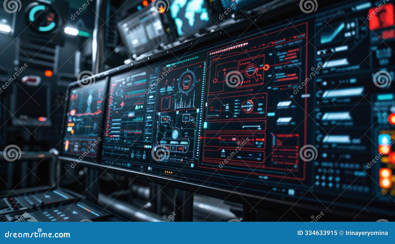 Digital Control Room Displaying Advanced AI Algorithms and Data Processing Models on High ...
