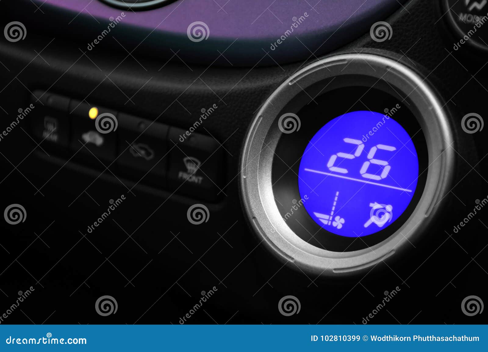 Digital Controller Air Conditioner with Blue Light in Car. Automotive ...