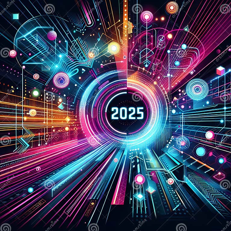 2025: Digital Convergence stock illustration. Illustration of future ...