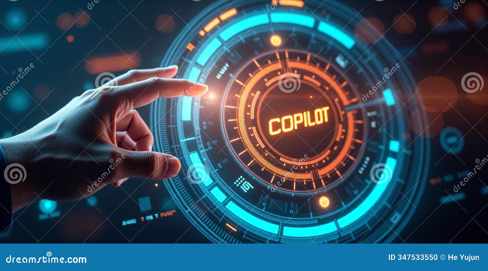 Hand Touching Glowing Copilot Icon and Business Analytics Interface ...