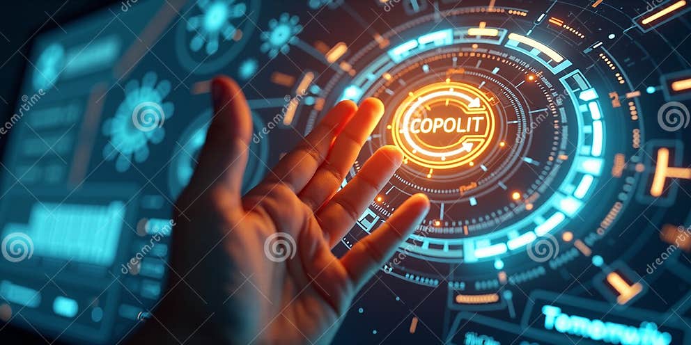 Hand Touching Glowing Copilot Icon and Business Analytics Interface ...