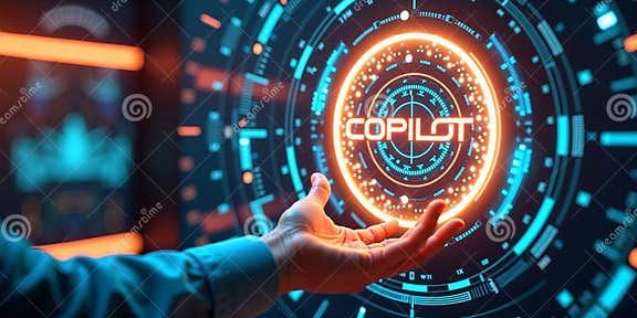 Hand Touching Glowing Copilot Icon and Business Analytics Interface ...