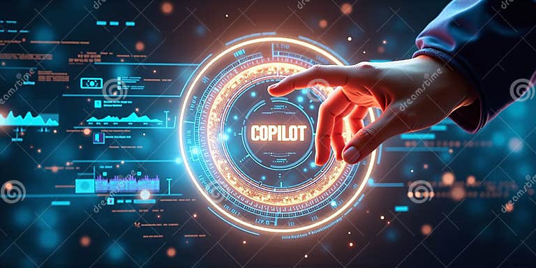 Hand Touching Glowing Copilot Icon and Business Analytics Interface ...