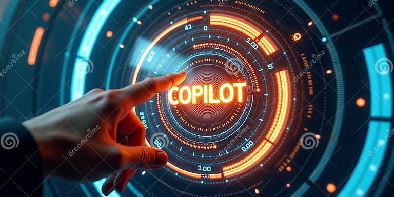 Hand Touching Glowing Copilot Icon and Business Analytics Interface ...