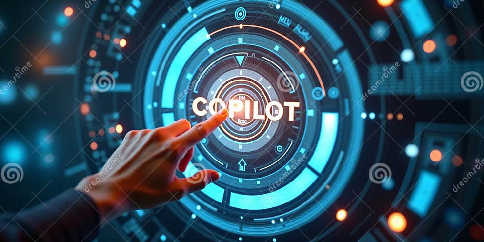 Hand Touching Glowing Copilot Icon and Business Analytics Interface ...