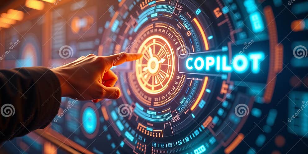 Hand Touching Glowing Copilot Icon and Business Analytics Interface ...