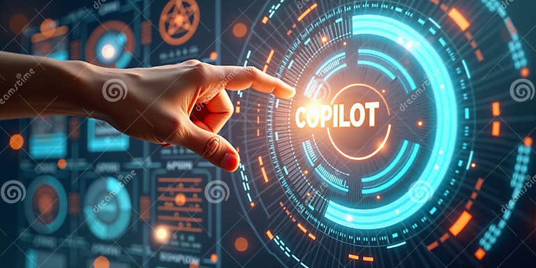 Hand Touching Glowing Copilot Icon and Business Analytics Interface ...