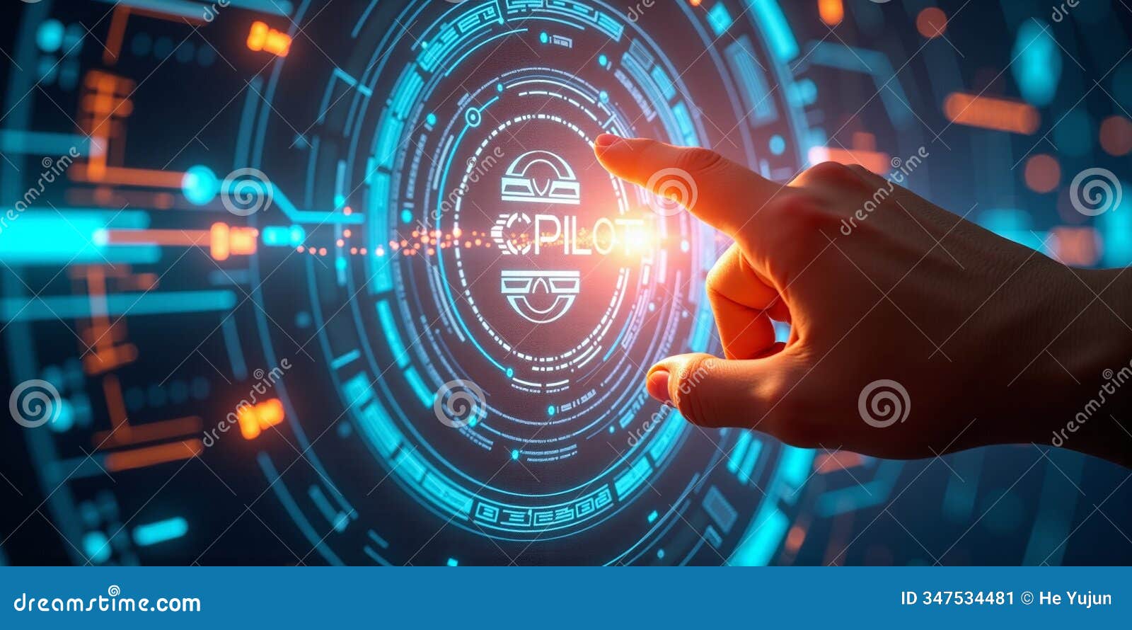 Hand Touching Glowing Copilot Icon and Business Analytics Interface ...