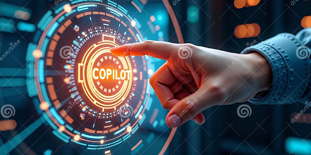 Hand Touching Glowing Copilot Icon and Business Analytics Interface ...