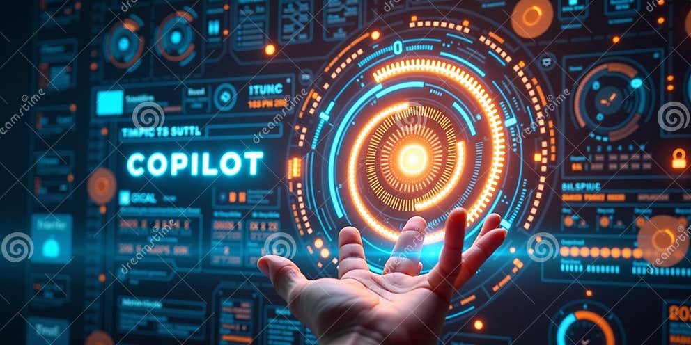 Hand Touching Glowing Copilot Icon and Business Analytics Interface ...