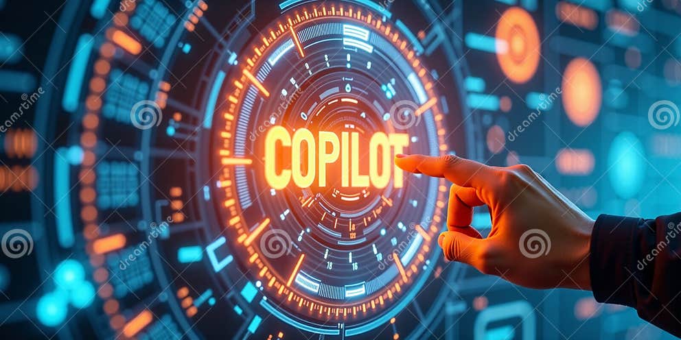 Hand Touching Glowing Copilot Icon and Business Analytics Interface ...