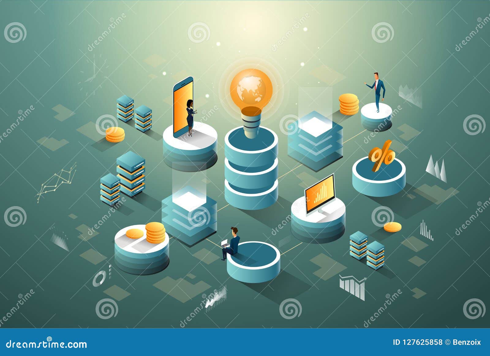 Digital Core, Business, Finance and Networks Data Isometric Infographic ...