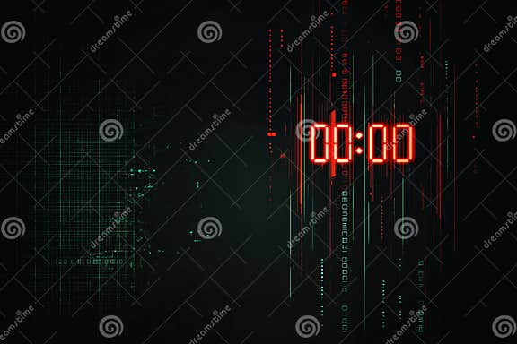 Digital Countdown Timer Displaying Zero with Glitchy Background Effects ...