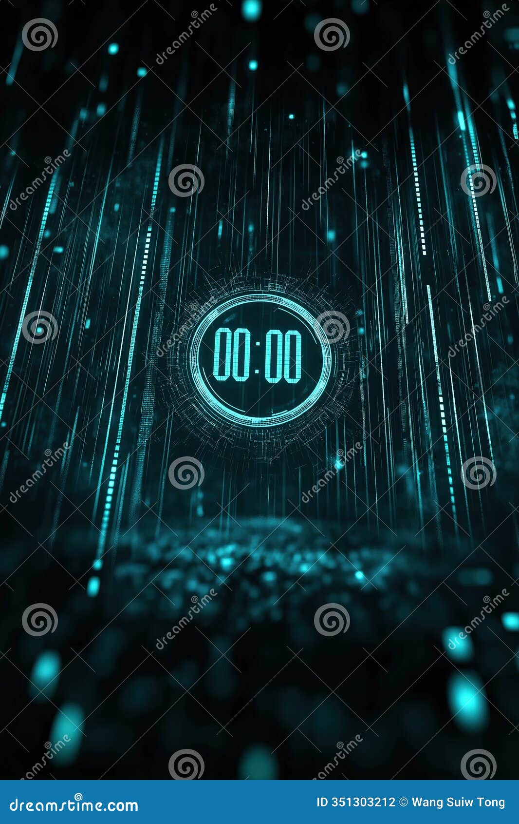Digital Countdown Timer in a Futuristic Blue Environment with Flowing ...