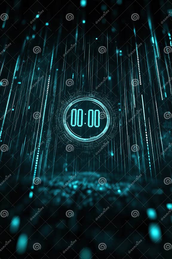 Digital Countdown Timer in a Futuristic Blue Environment with Flowing ...