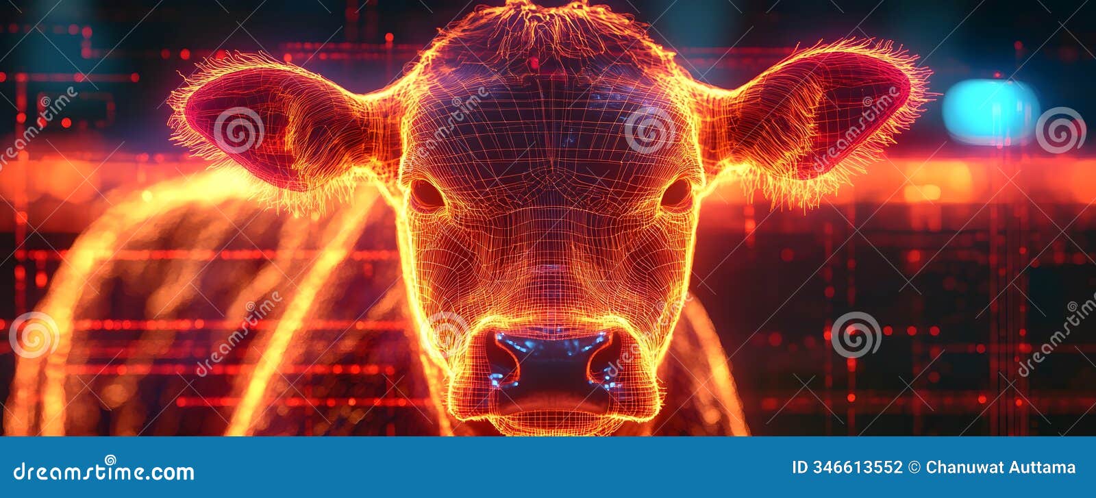 Digital Cow Head Wireframe Render Abstract Technology Animal Stock ...
