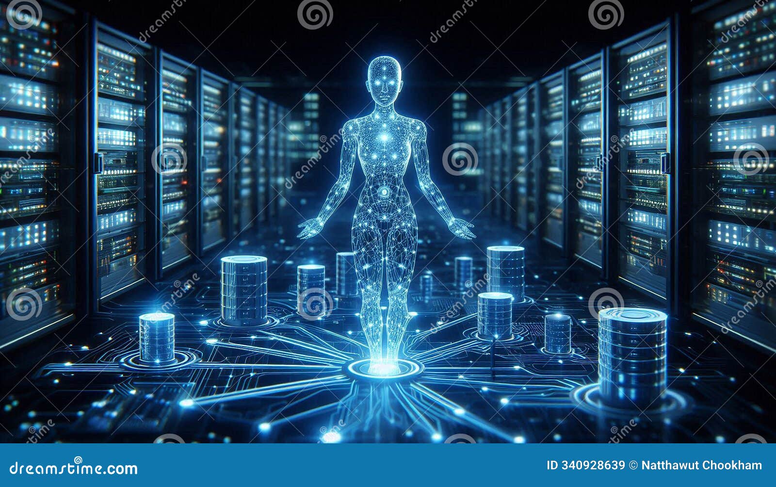 Digital CPU Model in Server Room Environment Stock Illustration ...
