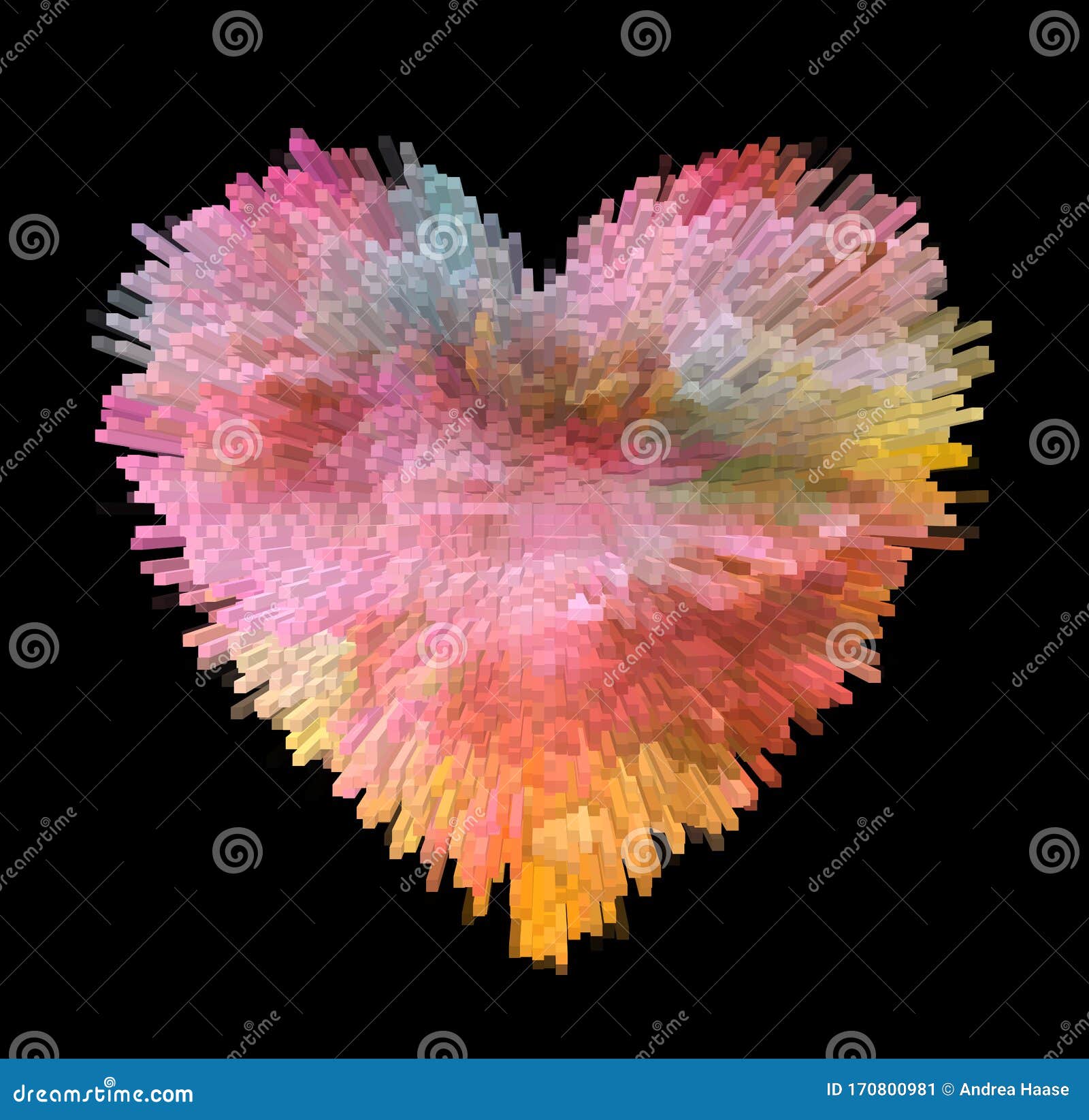 Colorful Exploding Heart Art on Black Stock Illustration - Illustration ...