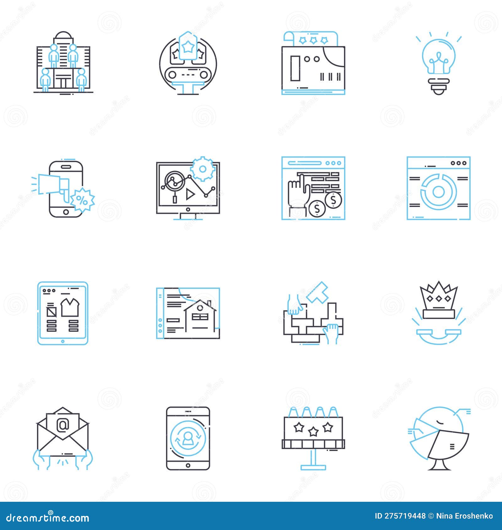 Web Creation Linear Icons Set Design Development Html Css Javascript Bootstrap Ui Line