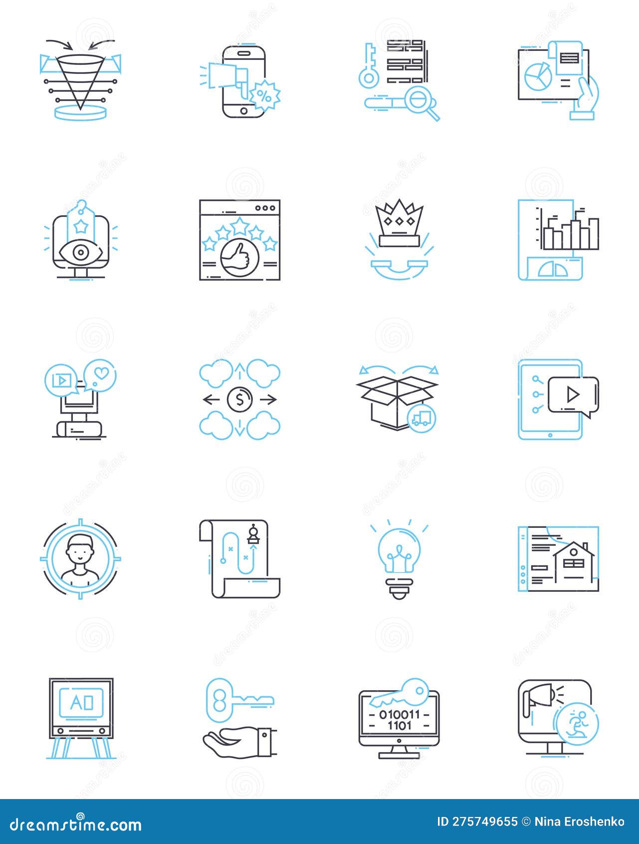 Web Creation Linear Icons Set Design Development Html Css Javascript Bootstrap Ui Line