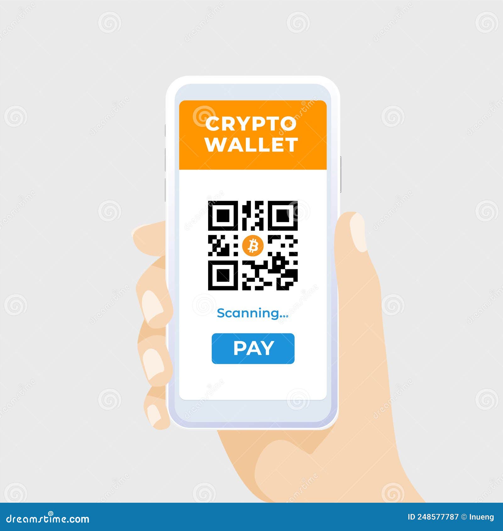 Digital Cryptocurrency Wallet on Mobile Phone Screen. QR Code Payment ...