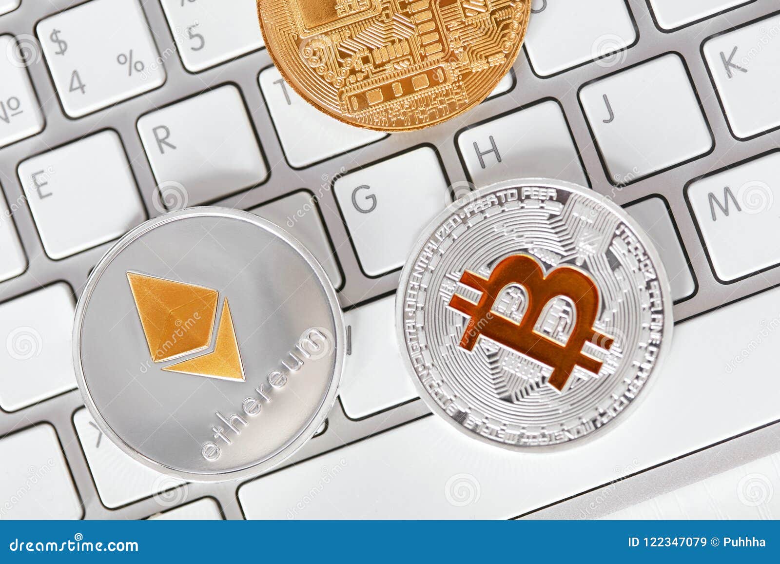 Digital Currency. Cryptocurrency Coins on Computer Close Up Editorial ...