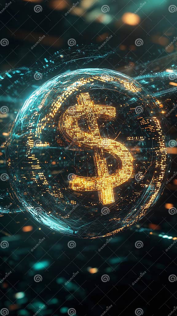 A Digital Currency Symbol Emerging from a Globe Made of Binary Code ...