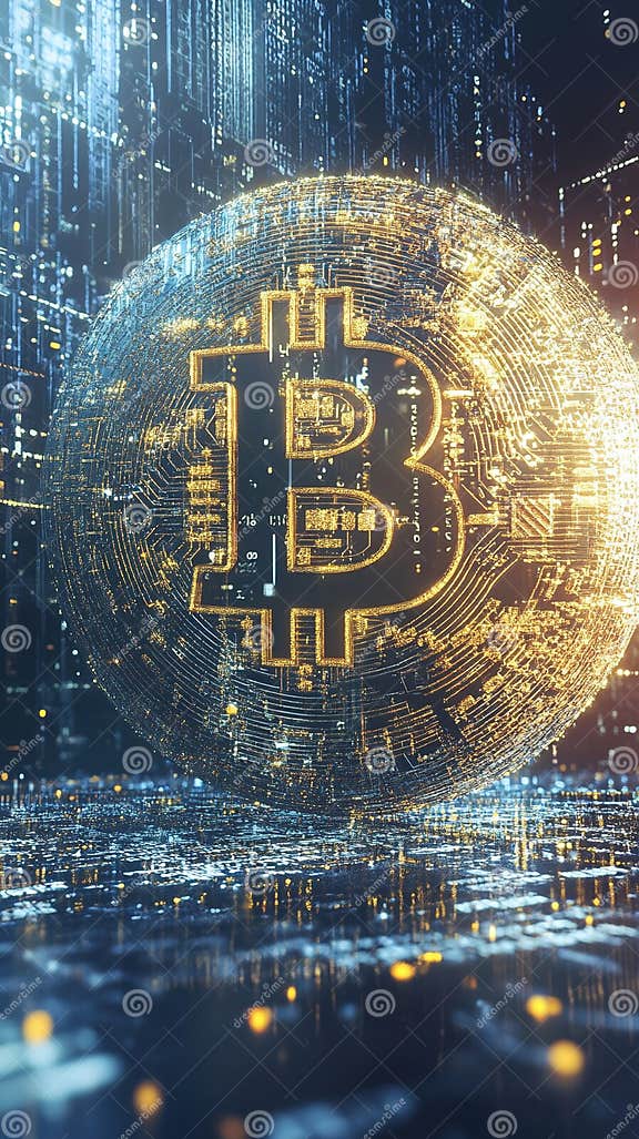A Digital Currency Symbol Emerging from a Globe Made of Binary Code ...