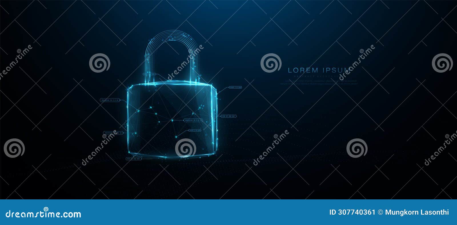 Digital Cyber Security Concept. Lock Symbol from Lines and Triangles ...