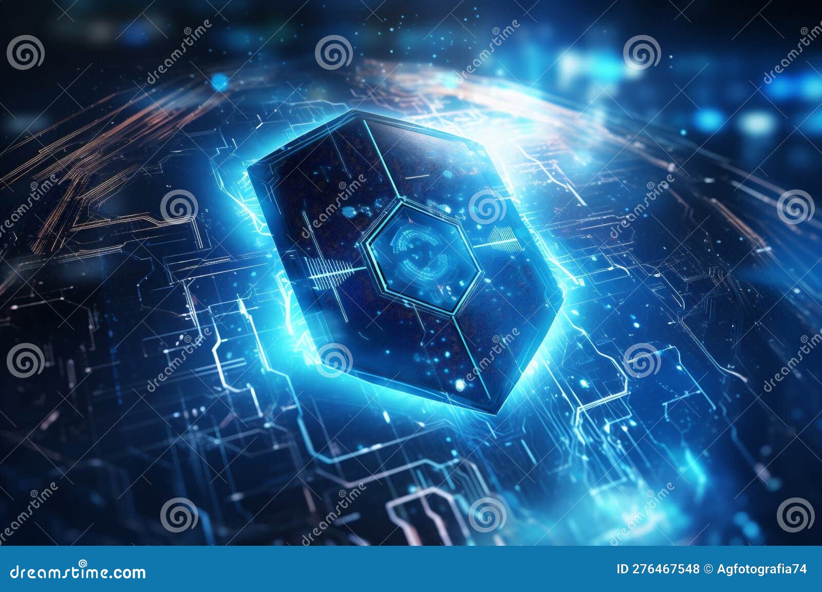Digital Cyber Security Concept, Shield on Circuit Board Background with ...