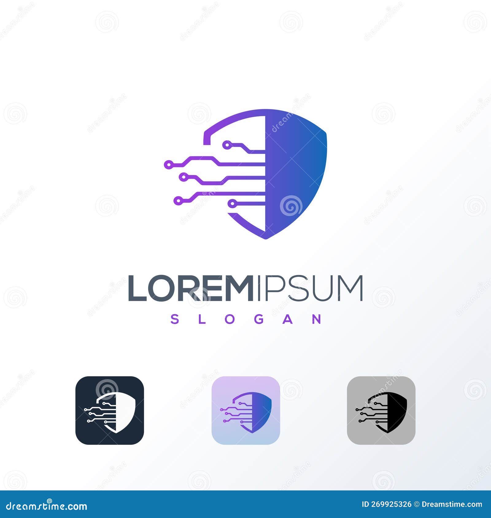 Digital Cyber Security Logo Design with Shield Vector Template. Data ...