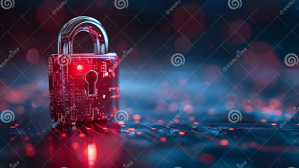 Digital Cybersecurity Lock Emblem on Neon Circuitry. Concept ...