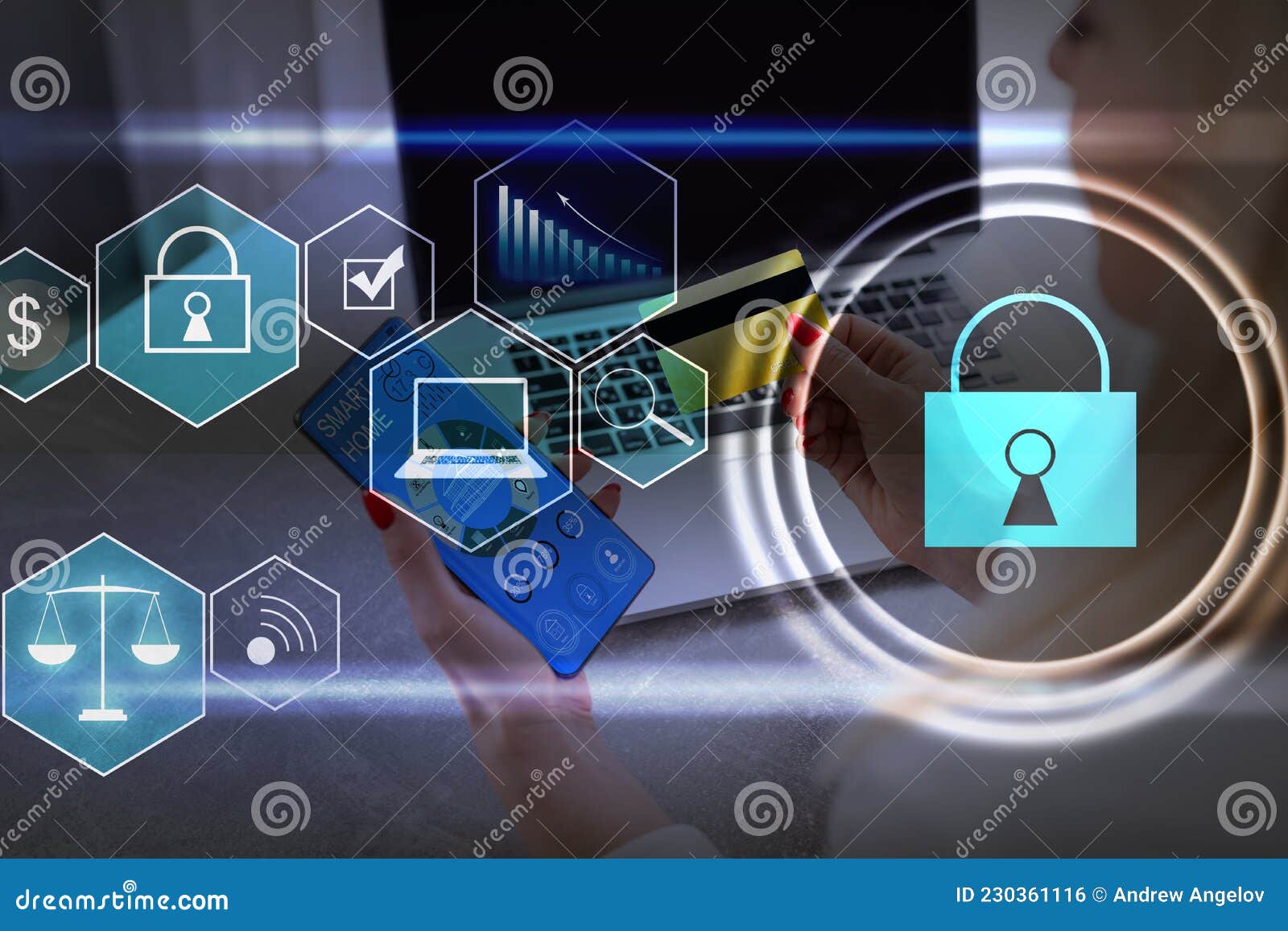 Digital Cybersecurity and Network Protection Concept. Virtual Locking ...