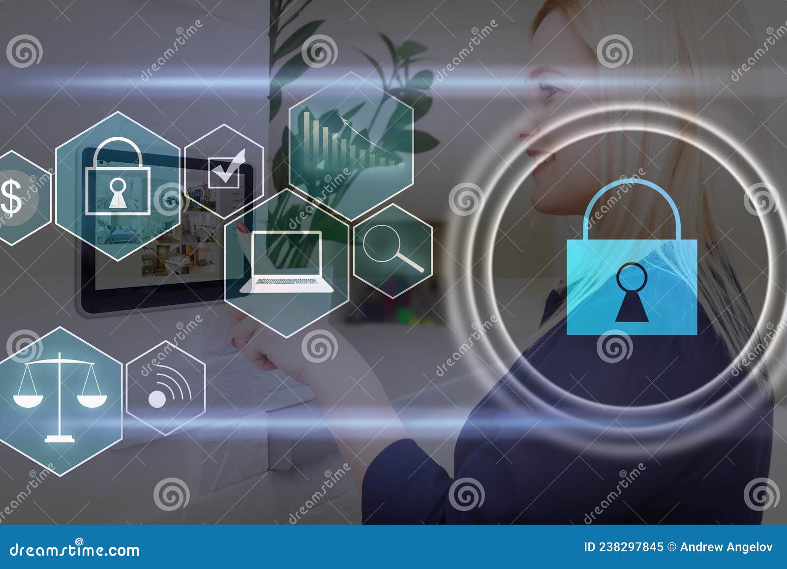 Digital Cybersecurity and Network Protection Concept. Virtual Locking ...